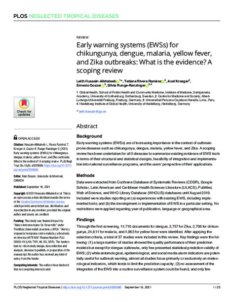 Pdf Early Warning Systems Ewss For Chikungunya Dengue Malaria Yellow Fever And Zika