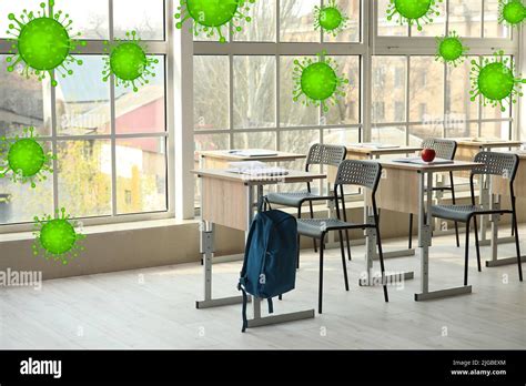 Interior Of Modern Empty Classroom Coronavirus Epidemic Stock Photo Alamy