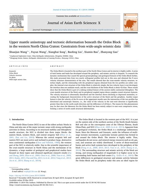 Pdf Upper Mantle Anisotropy And Tectonic Deformation Beneath The Ordos Block In The Western
