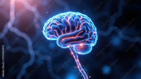 Stimulated Human Brain Neuron With Illuminated Synapses Showing Neurotransmission And Vagus