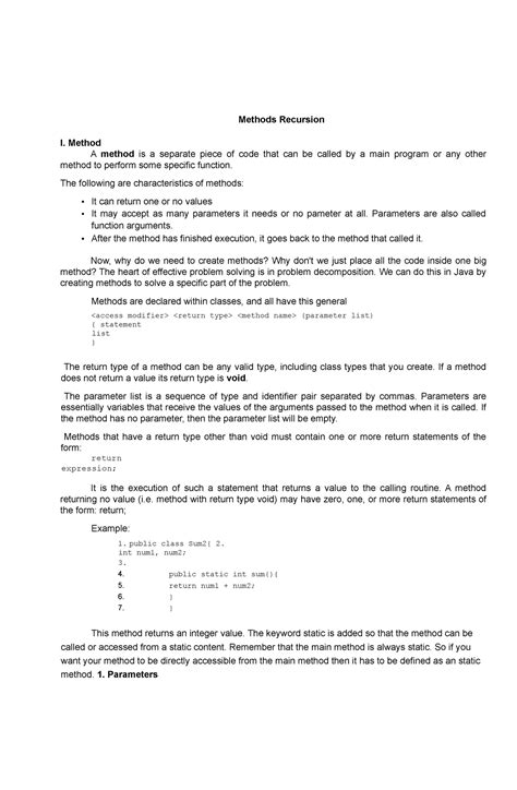 Methods Recursion Method A Method Is A Separate Piece Of Code That