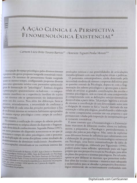 A Ação Clínica E A Perspectiva Fenomenológica Existencial Pdf