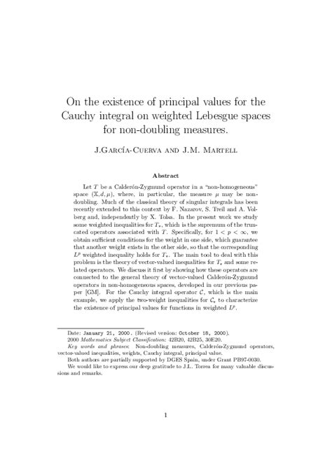 Pdf On The Existence Of Principal Values For The Cauchy Integral On Weighted Lebesgue Spaces