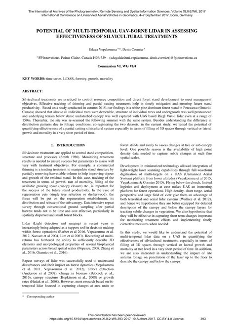Pdf Potential Of Multi Temporal Uav Borne Lidar In Assessing Effectiveness Of Silvicultural