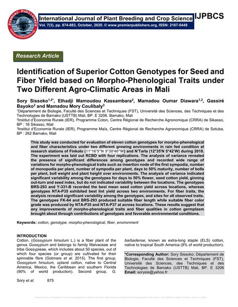 Identification Of Superior Cotton Genotypes For Seed And Fiber Yield