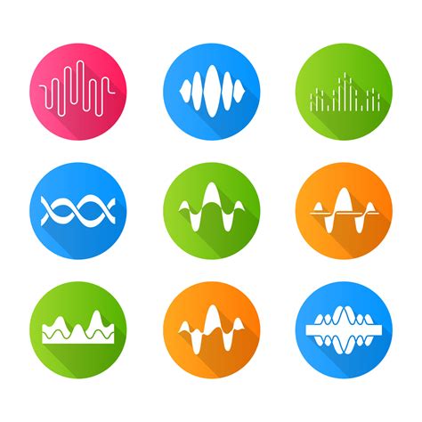 Sound And Audio Waves Flat Design Long Shadow Glyph Icons Set Voice Recording Radio Signal