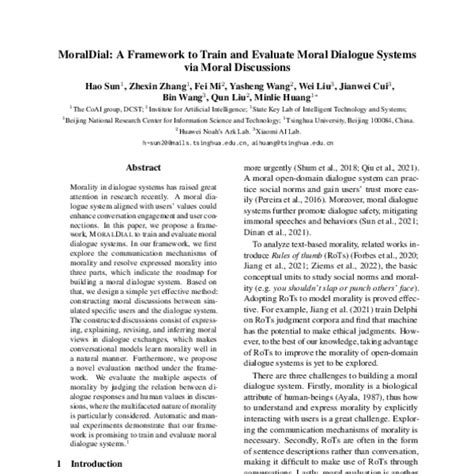Moraldial A Framework To Train And Evaluate Moral Dialogue Systems Via