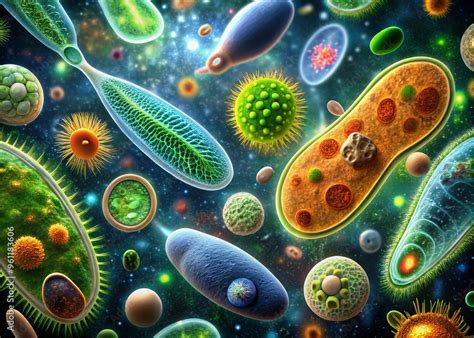 Microscopic World Reveals Numerous Single Cell Organisms Such As