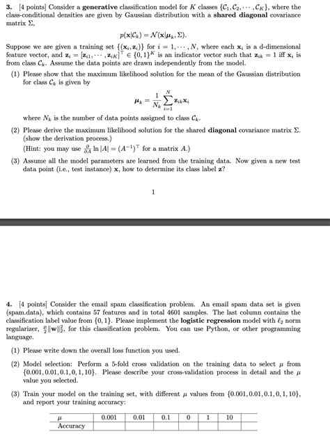 solved 3 [4 points] consider a generative classification