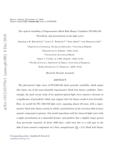 Pdf The Optical Variability Of Supermassive Black Hole Binary