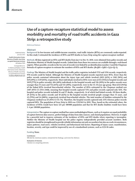 Pdf Use Of A Capture Recapture Statistical Model To Assess Morbidity And Mortality Of Road