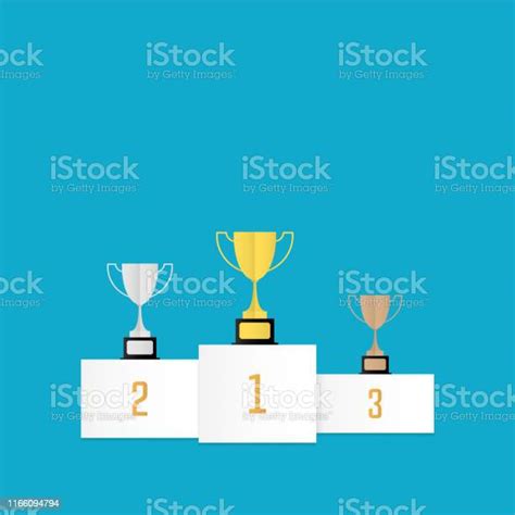플랫 디자인 스타일의 연단 벡터 일러스트레이션에 위너스 컵 1위에 대한 스톡 벡터 아트 및 기타 이미지 1위 3가지 개체