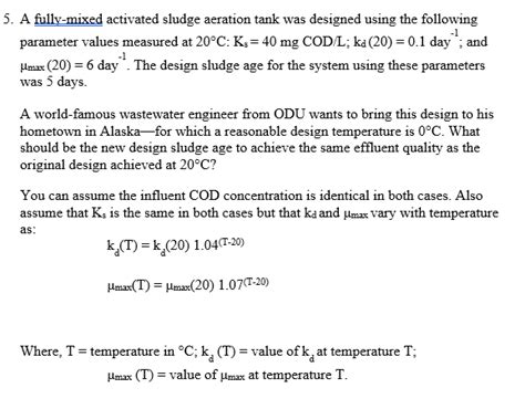 Solved A Fully Mixed Activated Sludge Aeration Tank Was