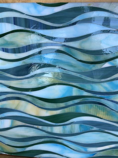 Abstract Glass Tile Art With Wavy Lines
