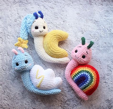Crochet Snail Toy Handmade Rainbow Snail Amigurumi Doll Colorful