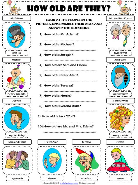 How Old Are They Asking Age Vocabulary Worksheet Pdf Freedom Of Expression Law Copyright Law