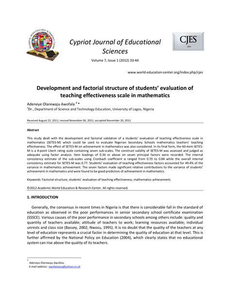Pdf Development And Factorial Structure Of Students Evaluation Of