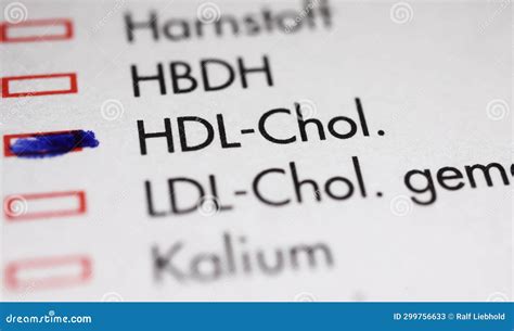 Closeup Of Lab Sheet For Medical Diagnostics HDL Cholesterol Blood Test Editorial Stock Photo