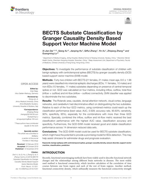 Pdf Bects Substate Classification By Granger Causality Density Based Support Vector Machine Model