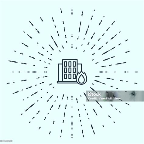 회색 배경에 고립 된 불타는 집 아이콘의 검은 줄 화재 보험 개념 보안 안전 보호 개념을 보호합니다 추상 원 임의점 벡터