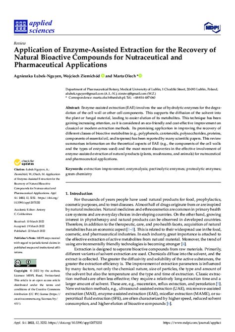 Pdf Application Of Enzyme Assisted Extraction For The Recovery Of