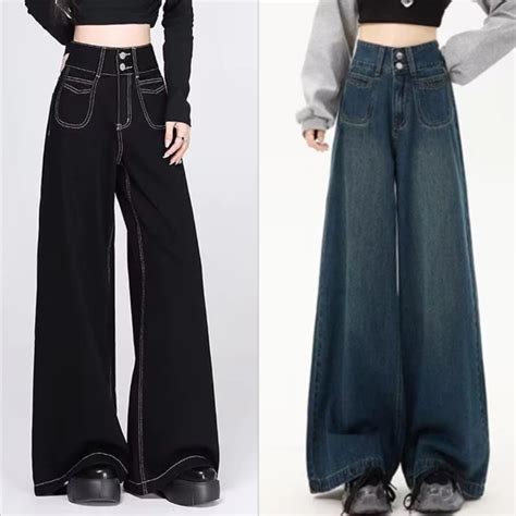 Plus Size S 7xl Korean Fashion Retro Unisex High Waist Wide Leg Jeans