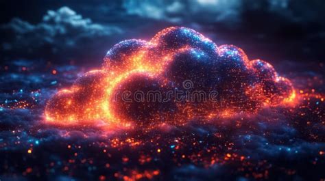 Cloud Computing Concept Showcasing File Upload And Storage Symbols