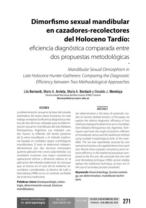 Pdf Dimorfismo Sexual Mandibular En Cazadores Recolectores Del