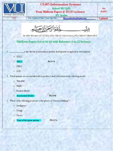 cs507 midterm mcqs with reference solved by arslan pdf system