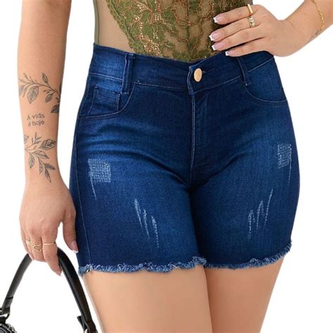 Short Meia Coxa Cintura Alta Jeans Lycra Elastano Shopee Brasil