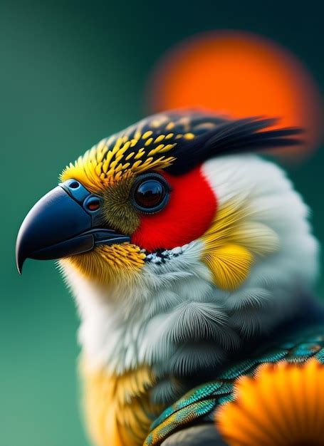 Premium Photo A Colorful Bird With A Black Beak And A Yellow Spot On