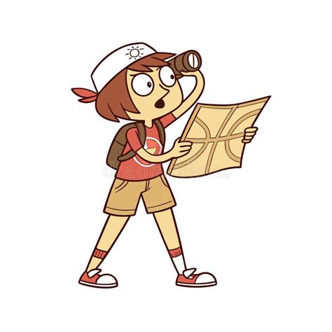 Joyful Girl With Adventure Map Stock Vector Illustration Of Cute Girl 354809165