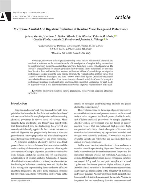 Microwave Assisted Acid Digestion Evaluation Of Reaction Vessel Design