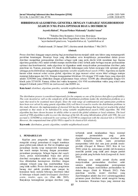 Pdf Hibridisasi Algoritma Genetika Dengan Variable Neighborhood