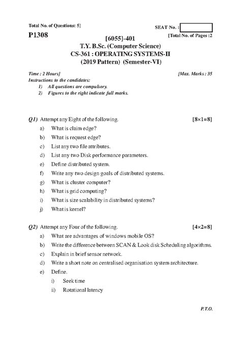 b sc computer science 2019 pattern pdf april 2023 total no of questions 5] [6055
