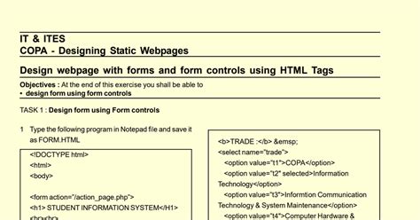 Designing Static Webpages Design Webpage With Forms And Form Controls Using HTML Tags Pdf