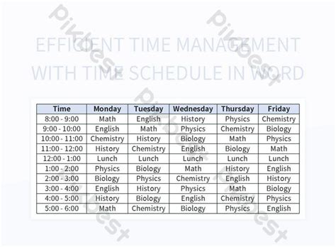 Efficient Time Management With Schedule In Word Excel Template Free