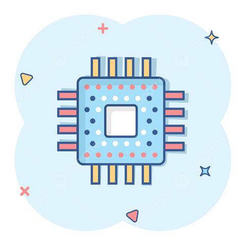 Comicstyle Computer Cpu Icon With Circuit Board On White Background Vector Template Download On