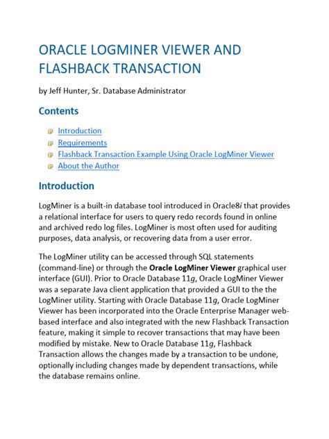 Oracle Logminer Viewer And Flashback Transaction Pdf Databases
