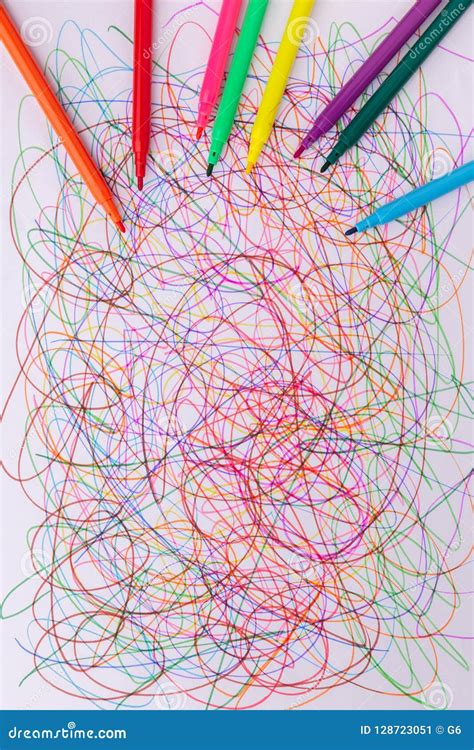 Colorful Felt Tip Pen And Abstract Scribble On White Paper Stock Image Image Of Grunge