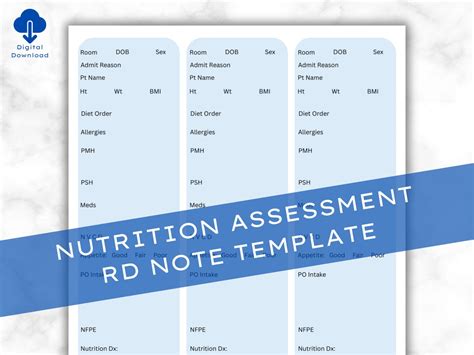 Dietitian Nutrition Assessment Note Template Printable And Editable