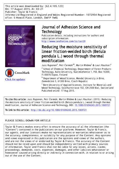 Pdf Reducing The Moisture Sensitivity Of Linear Friction Welded Birch Betula Pendula L Wood