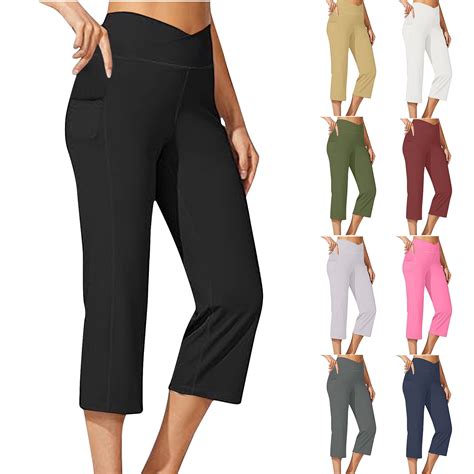 Cflvaek Capri Leggings For Women With Pockets Soft Stretch V Cross