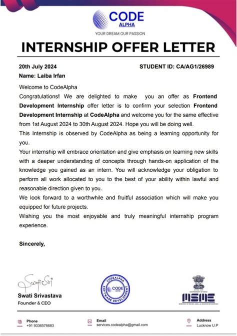 laiba irfan on linkedin thrilled to start my internship at codealpha