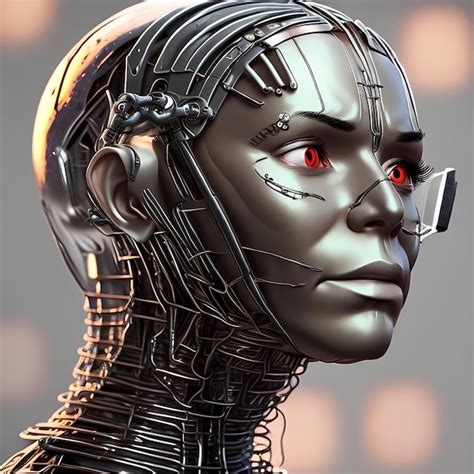 Premium Ai Image A Woman With Red Eyes And A Robot Head
