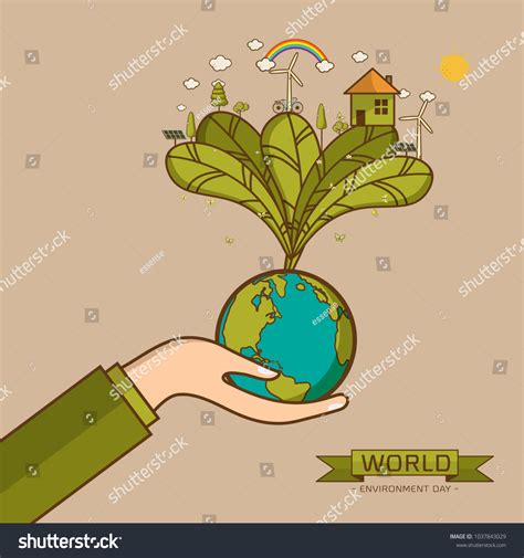 Vector Illustration Eco Earth Wind Turbine Stock Vector Royalty Free