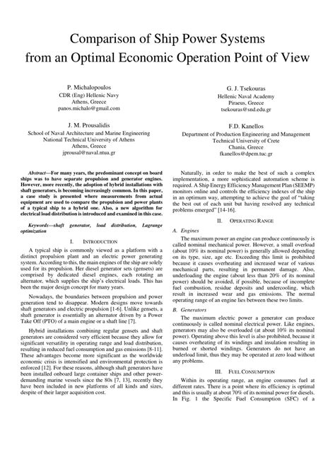 Pdf Comparison Of Ship Power Systems From An Optimal Economic Operation Point Of View