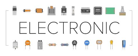 Conjunto De Iconos De Chip De Circuito De Componentes Electrónicos Vector Vector Premium