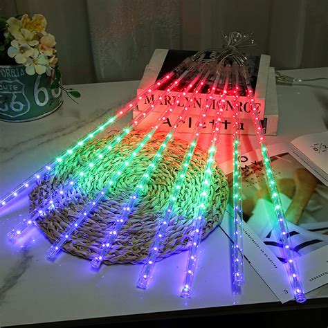 Led 유성우 레인 스트링 조명 8 튜브 화환 램프 결혼식 크리스마스 트리 장식 야외 새해 티몬