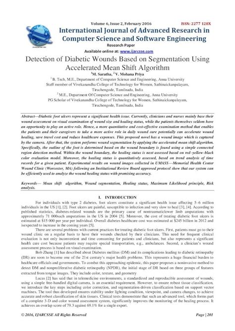 PDF Detection Of Diabetic Wounds Based On Segmentation Using Ijarcsse Before August